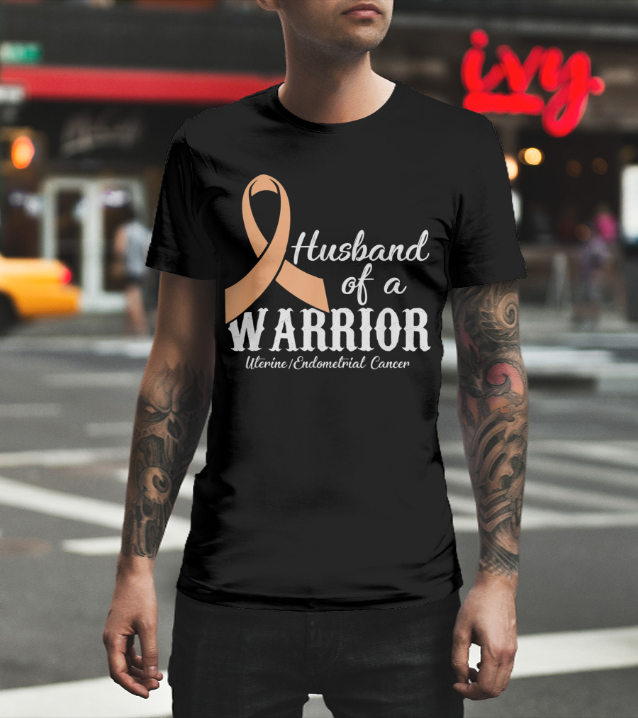 Husband Of A Warrior Uterine Endometrial Cancer T-Shirt