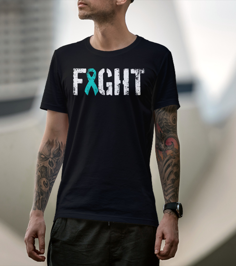 Fight Ovarian Cancer Teal Ribbon Combat T-Shirt