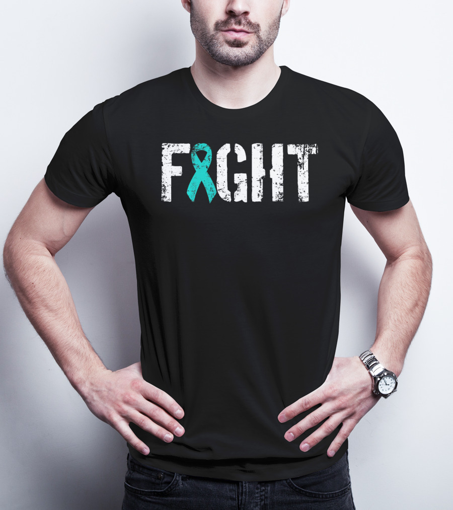 Fight Ovarian Cancer Teal Ribbon Combat T-Shirt