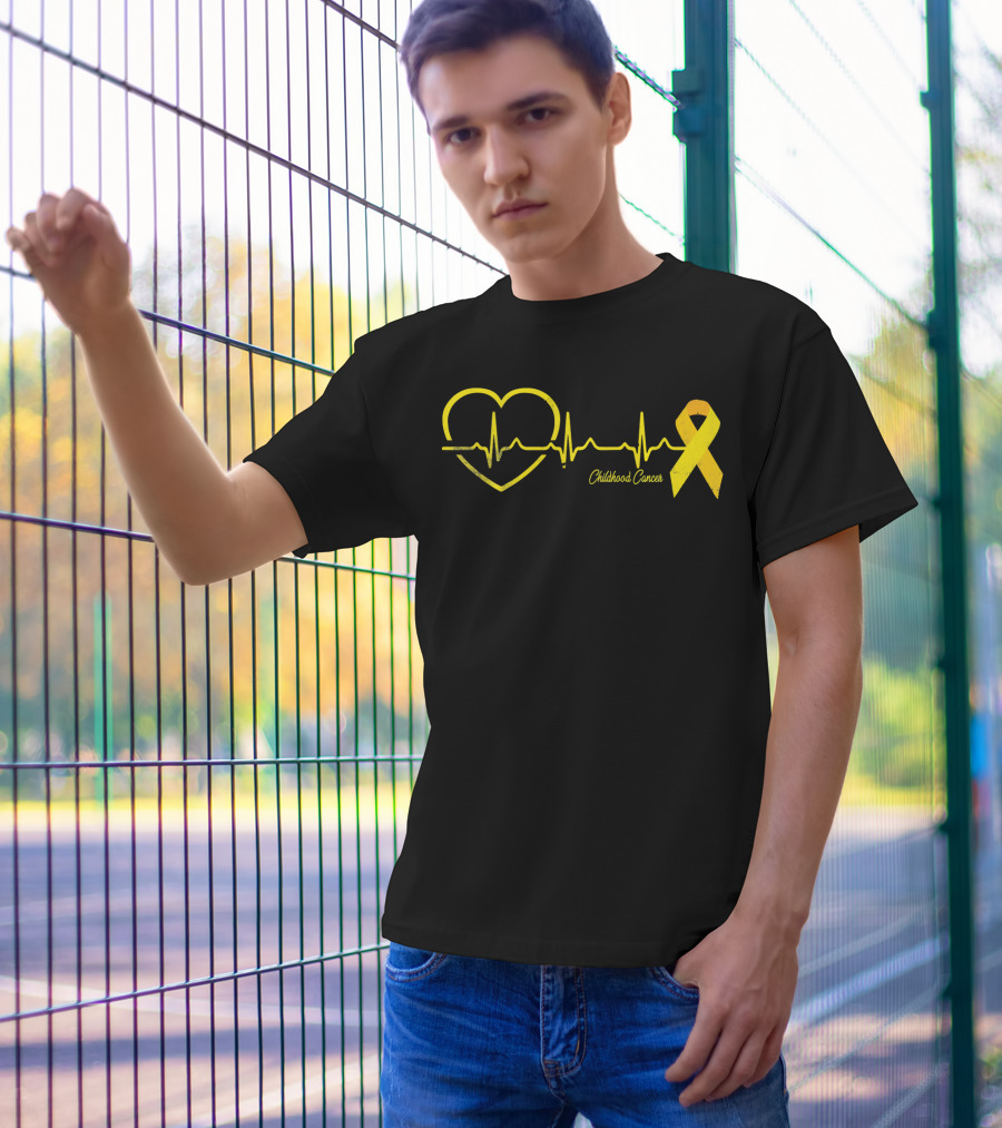Childhood Cancer Awareness Heartbeat Yellow T-Shirt