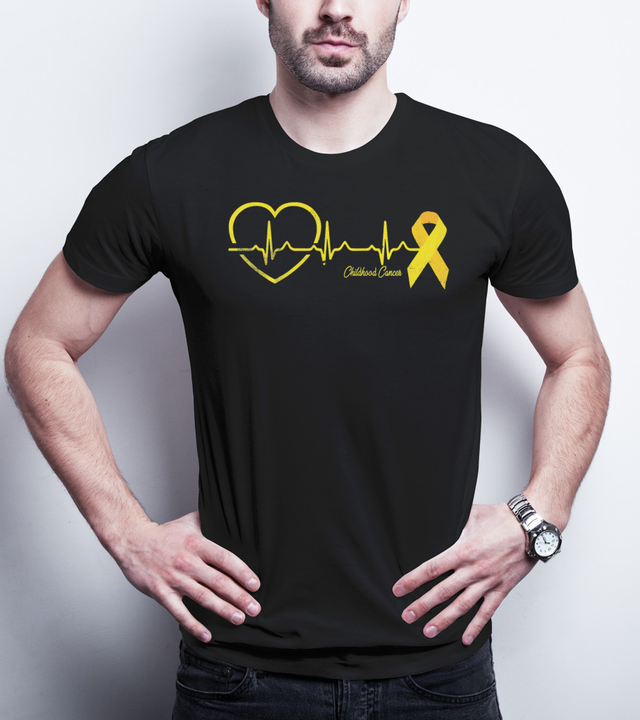 Childhood Cancer Awareness Heartbeat Yellow T-Shirt