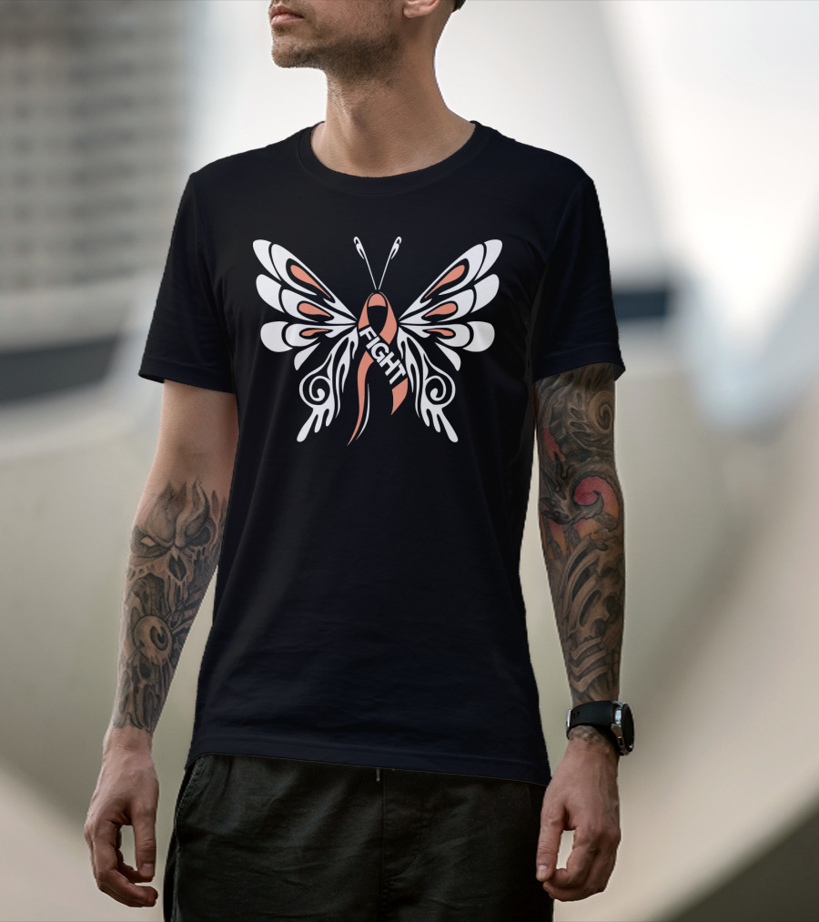 Uterine Cancer Awareness Butterfly Ribbon Fight T-Shirt