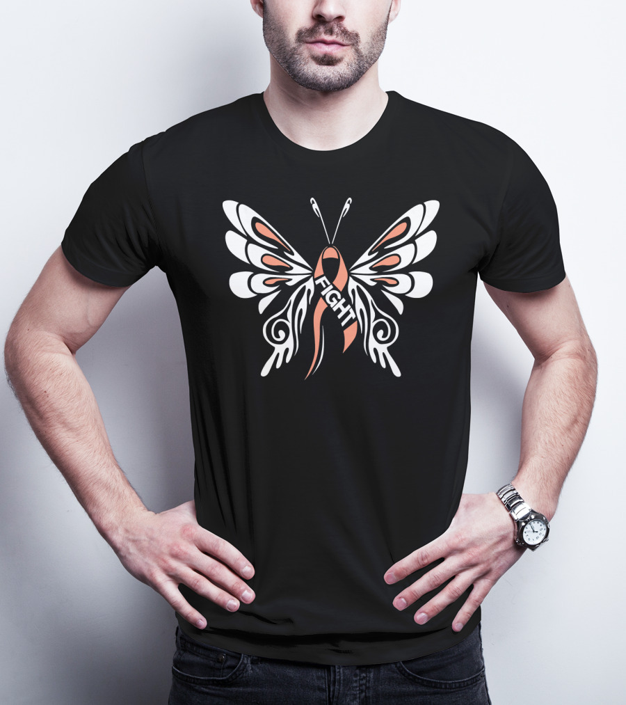 Uterine Cancer Awareness Butterfly Ribbon Fight T-Shirt