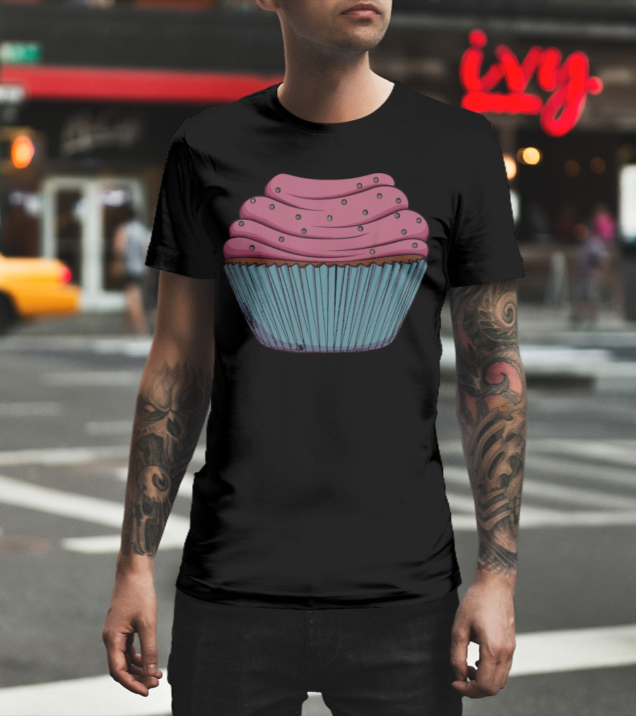 Cupcake Pink Swirled Icing Blue Wrapper T-Shirt