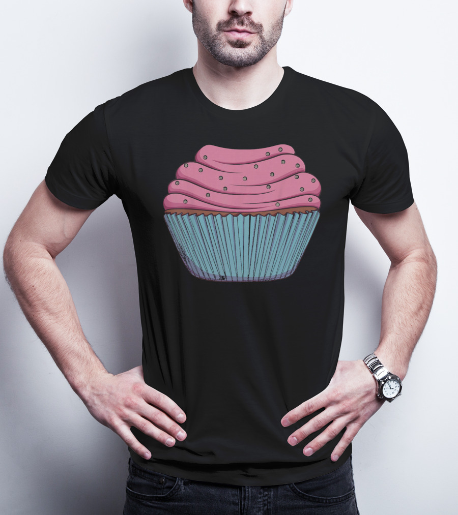 Cupcake Pink Swirled Icing Blue Wrapper T-Shirt