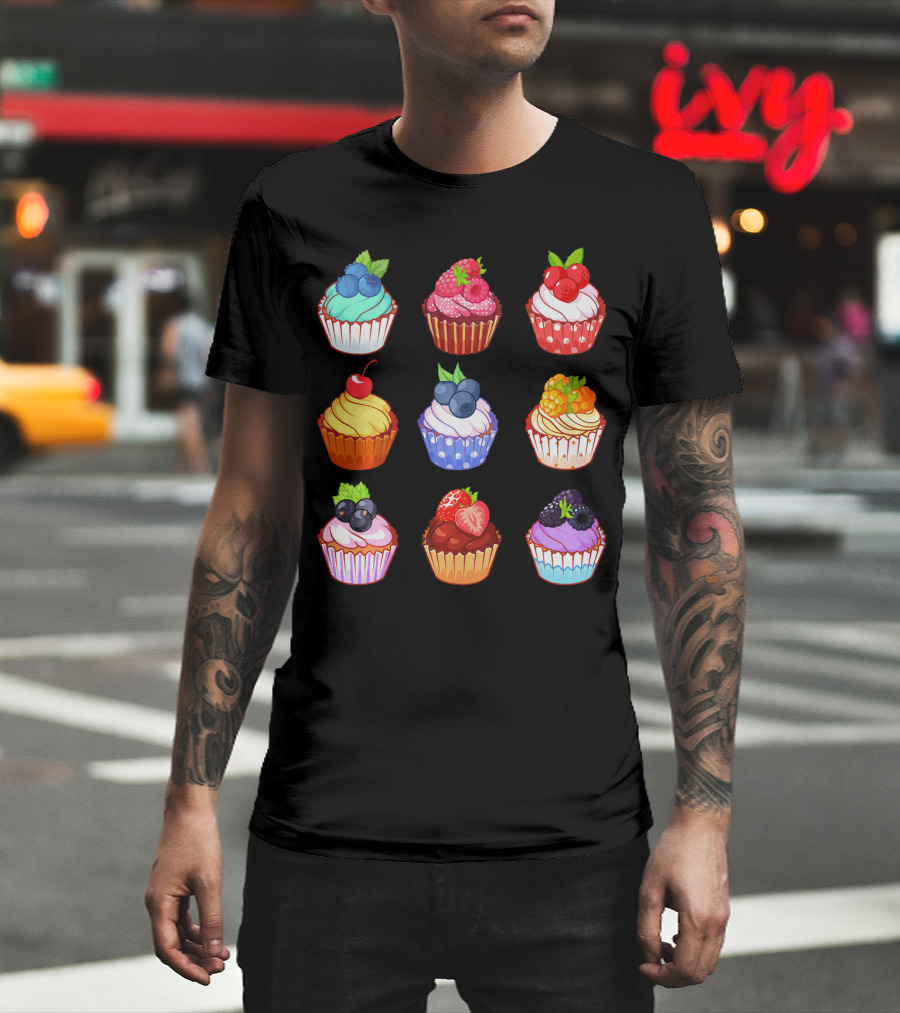 Yummy Cupcake Dessert Challenge Berry Toppings Collection T-Shirt