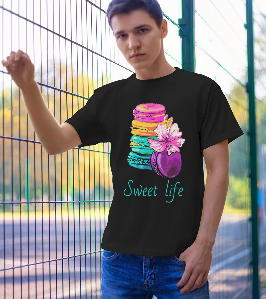 Sweet Life Colorful Macarons With Flower T-Shirt
