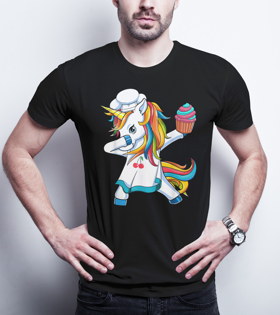 Dabbing Unicorn Rainbow Chef With Cupcake T-Shirt
