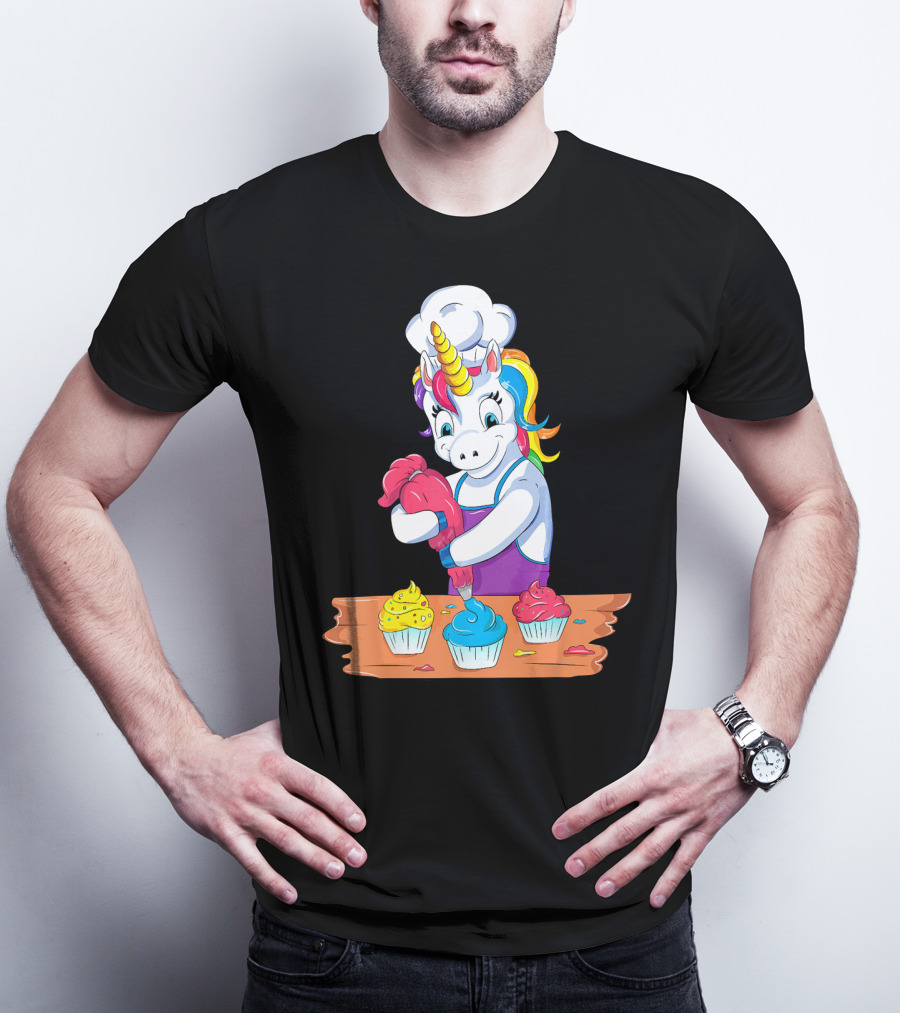 Unicorn Baking Colorful Cupcake Creations Chef T-Shirt