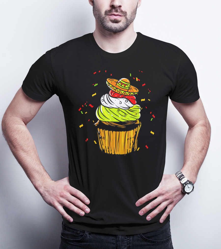 Cinco De Mayo Fiesta Cupcake With Sombrero And Confetti T-Shirt