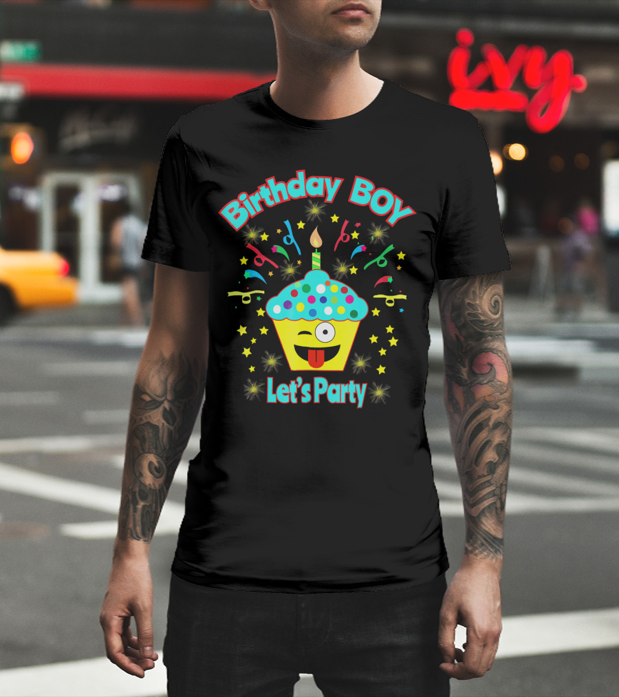 Birthday Boy Let's Party Emoji Cupcake T-Shirt