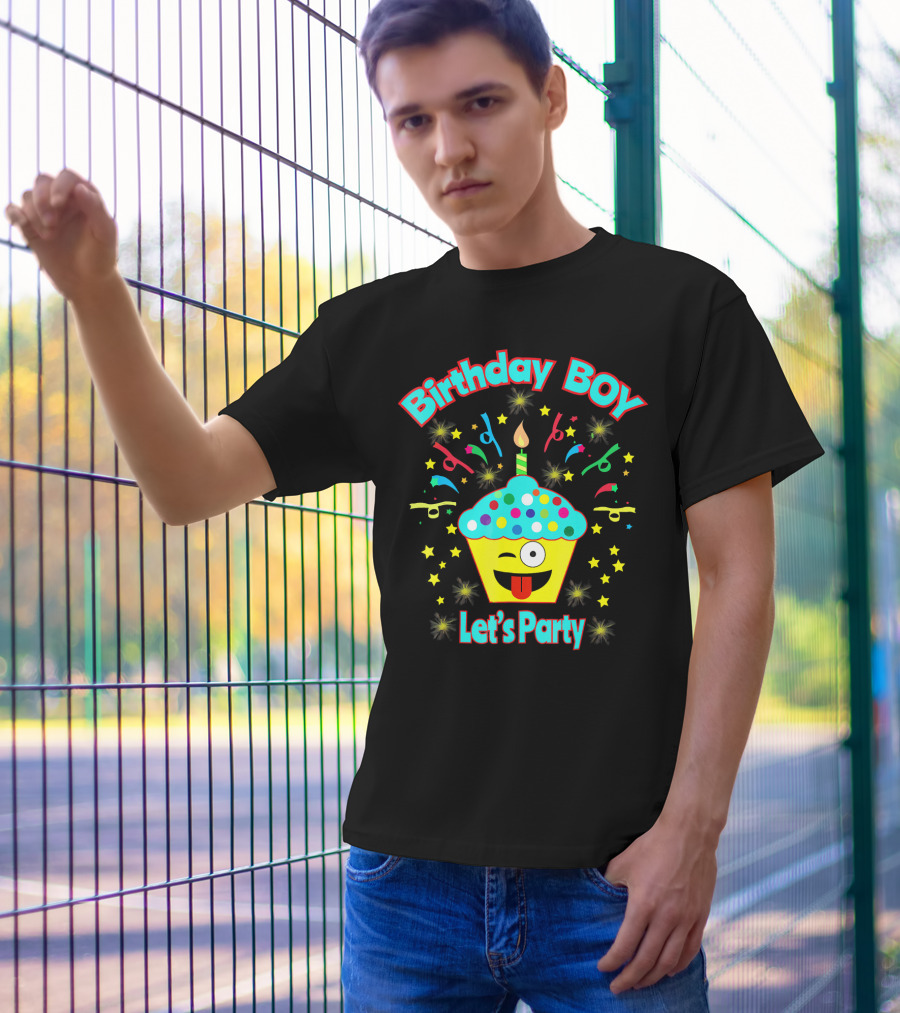 Birthday Boy Let's Party Emoji Cupcake T-Shirt
