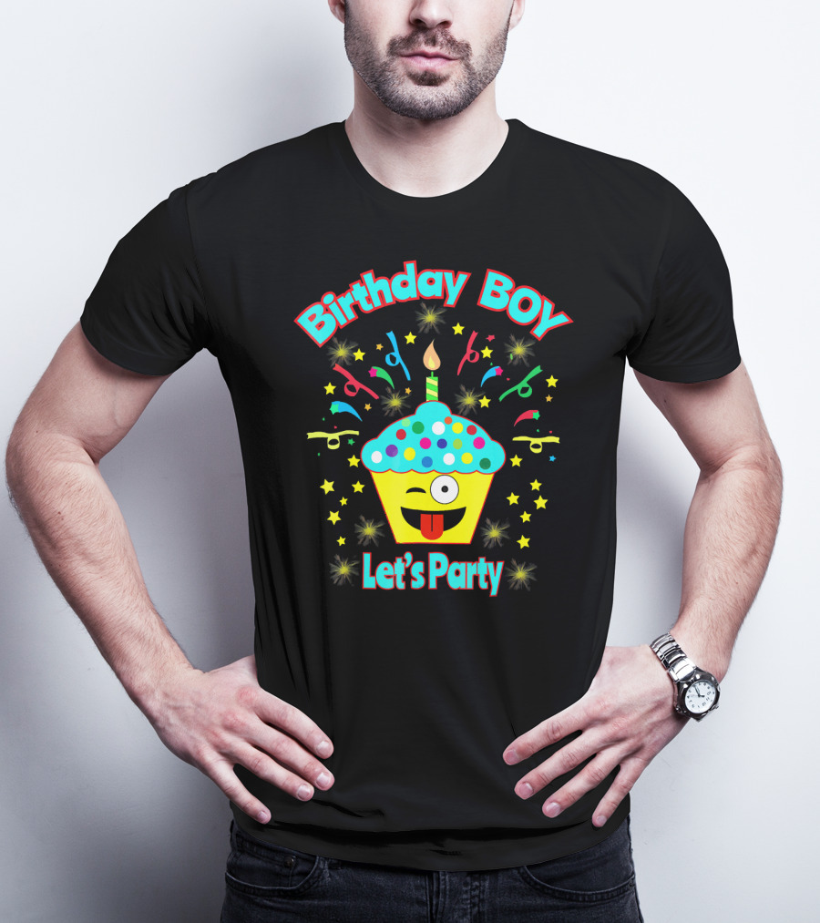 Birthday Boy Let's Party Emoji Cupcake T-Shirt