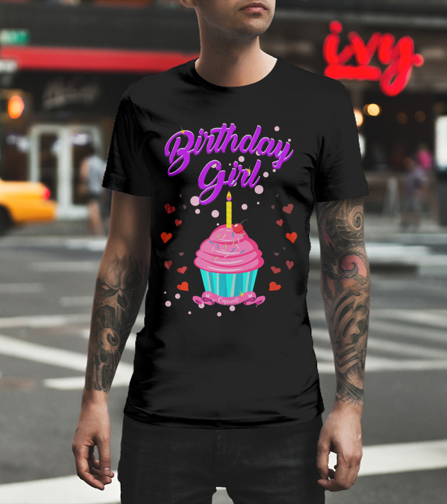 Birthday Girl Cupcake With Heart And Candle T-Shirt