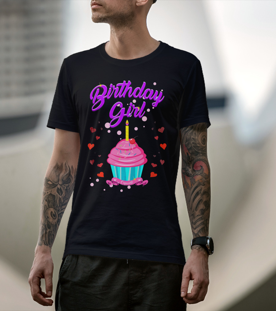 Birthday Girl Cupcake With Heart And Candle T-Shirt