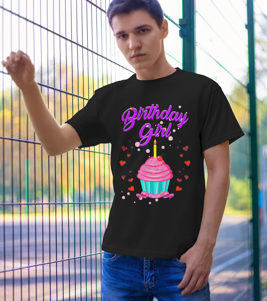 Birthday Girl Cupcake With Heart And Candle T-Shirt