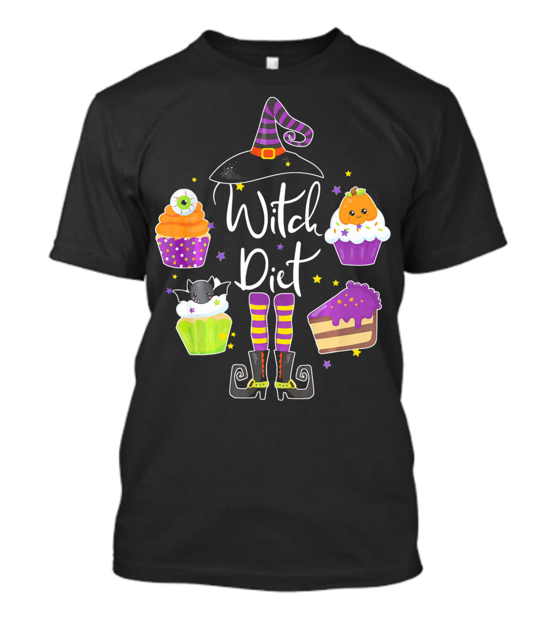 Witch Diet Funny Halloween Pumpkin Cupcake Treats With Witch Hat And Boots T-Shirt