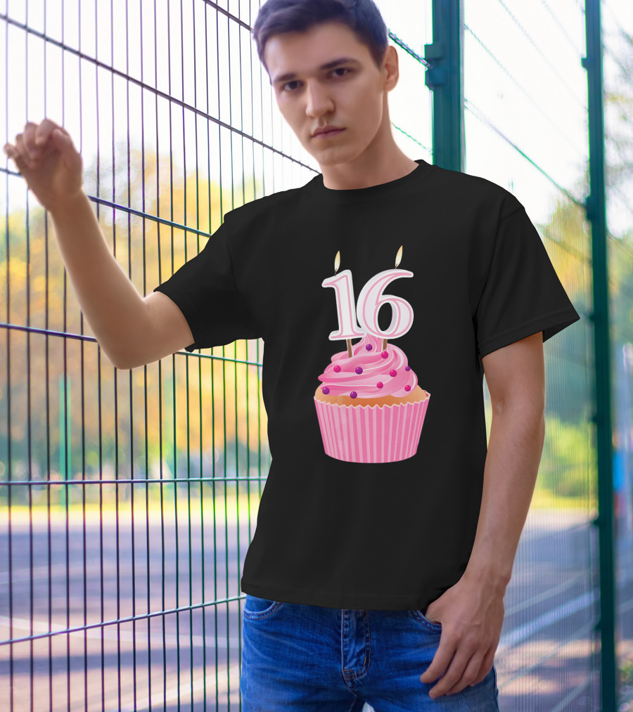 Sweet 16 Birthday Pink Cupcake With Number Candle T-Shirt