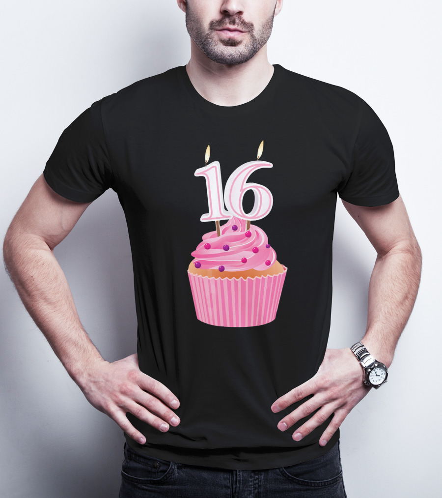 Sweet 16 Birthday Pink Cupcake With Number Candle T-Shirt