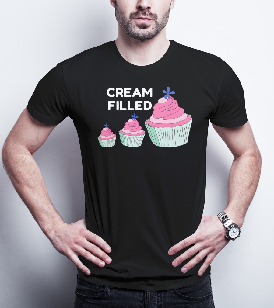 CREAM FILLED Cupcake Lover Trio With Pink Frosting And Blue Flower T-Shirt