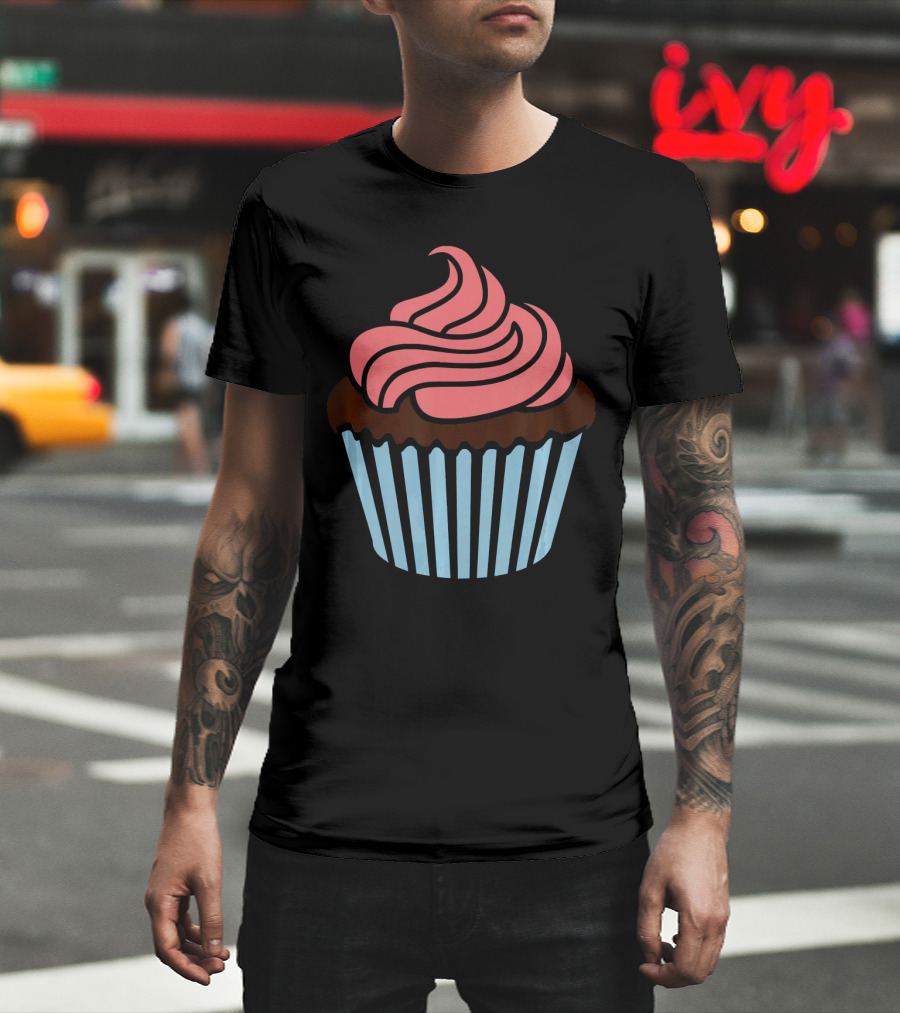 Cupcake With Pink Frosting And Striped Wrapper T-Shirt
