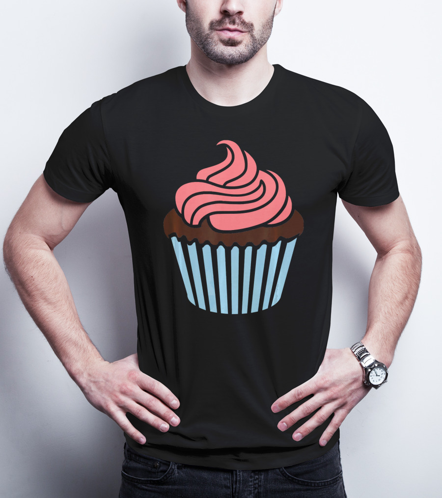 Cupcake With Pink Frosting And Striped Wrapper T-Shirt