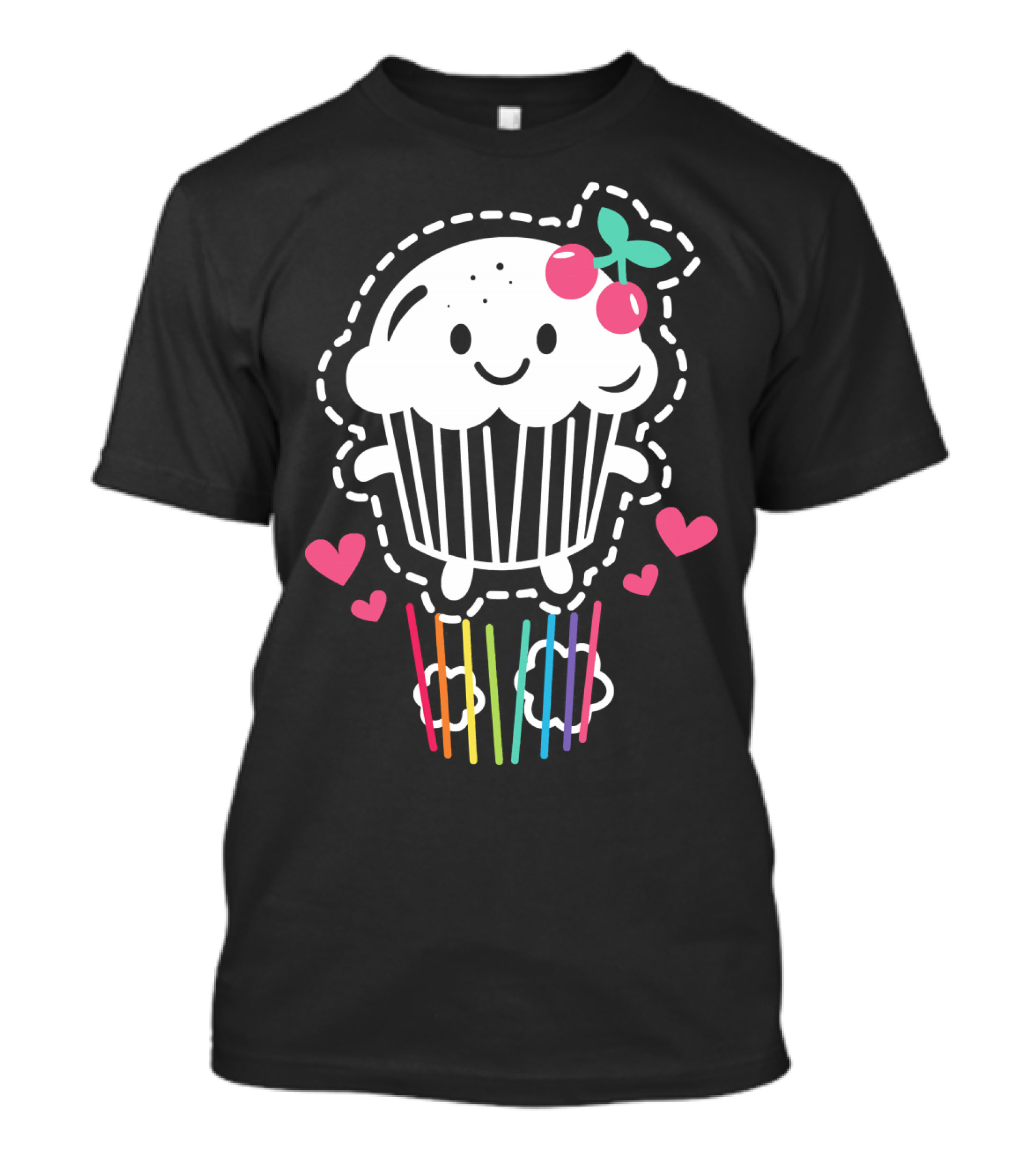 Cupcake Cute Kawaii Rainbow Team Cherry Hearts Rainbow Jump T-Shirt