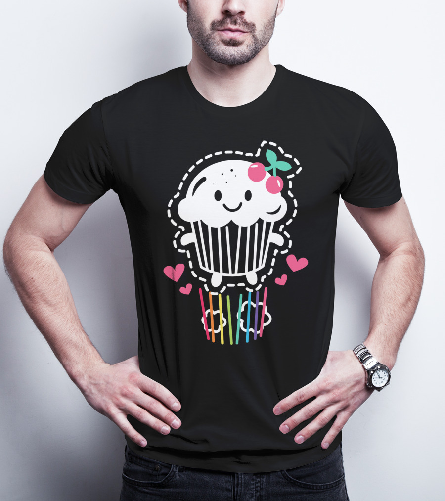 Cupcake Cute Kawaii Rainbow Team Cherry Hearts Rainbow Jump T-Shirt