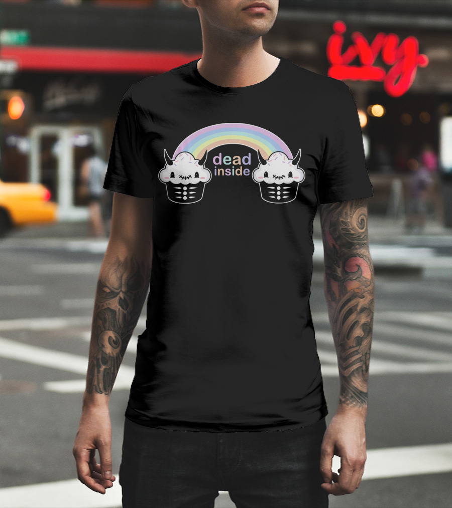 Pastel Goth Dead Inside Rainbow Cupcake Horns T-Shirt