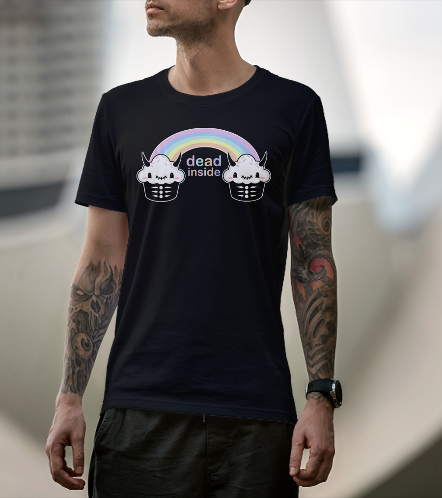 Pastel Goth Dead Inside Rainbow Cupcake Horns T-Shirt