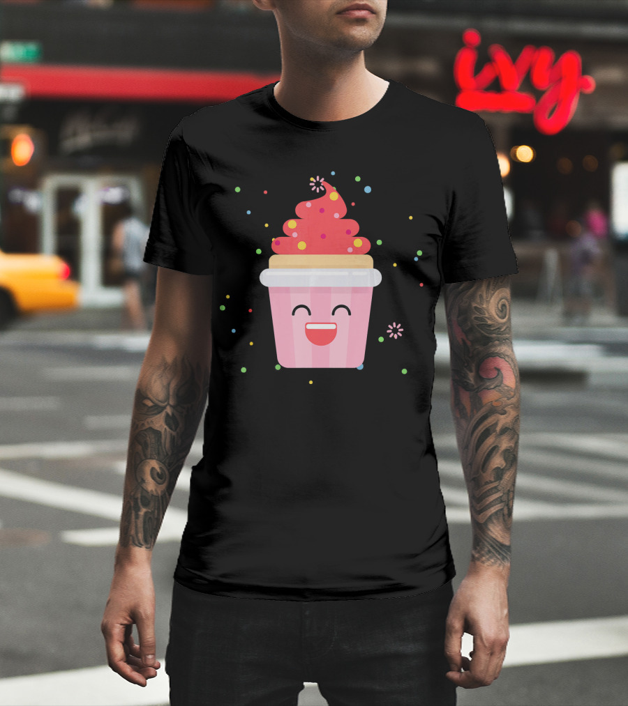 Cupcake Smiley Sweet Dessert Celebration With Sprinkles T-Shirt
