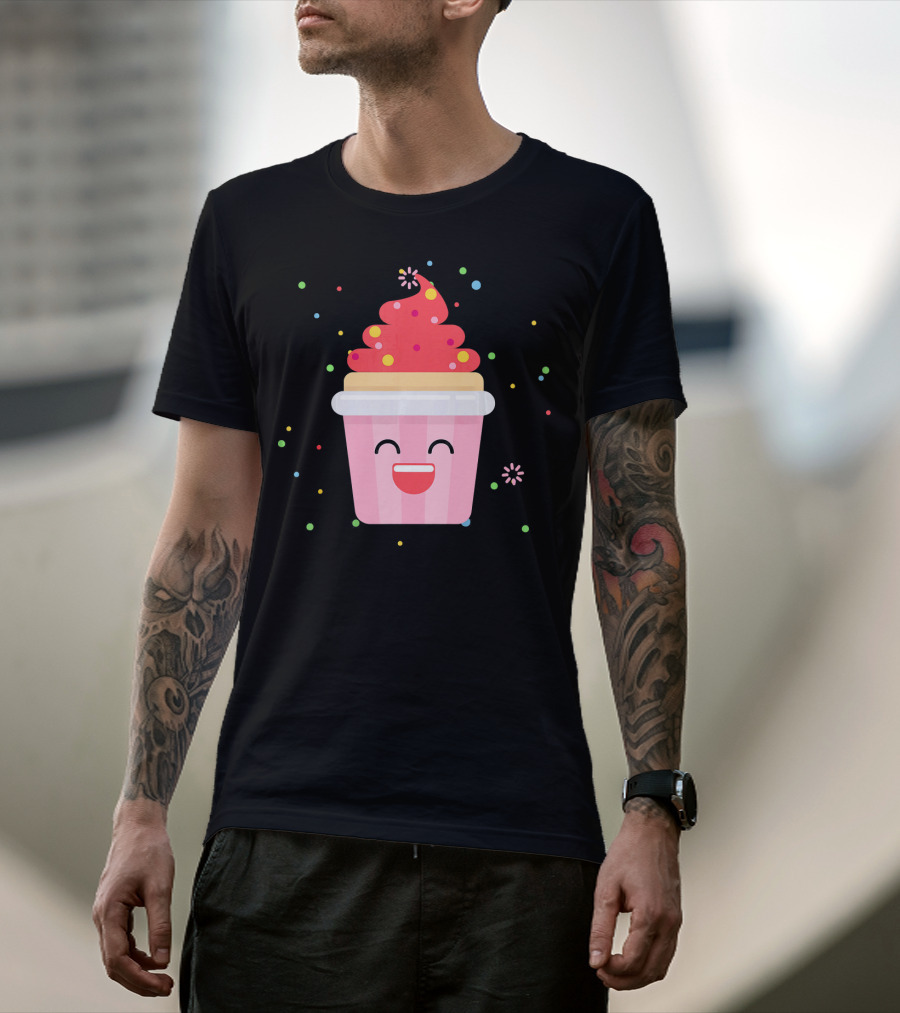 Cupcake Smiley Sweet Dessert Celebration With Sprinkles T-Shirt