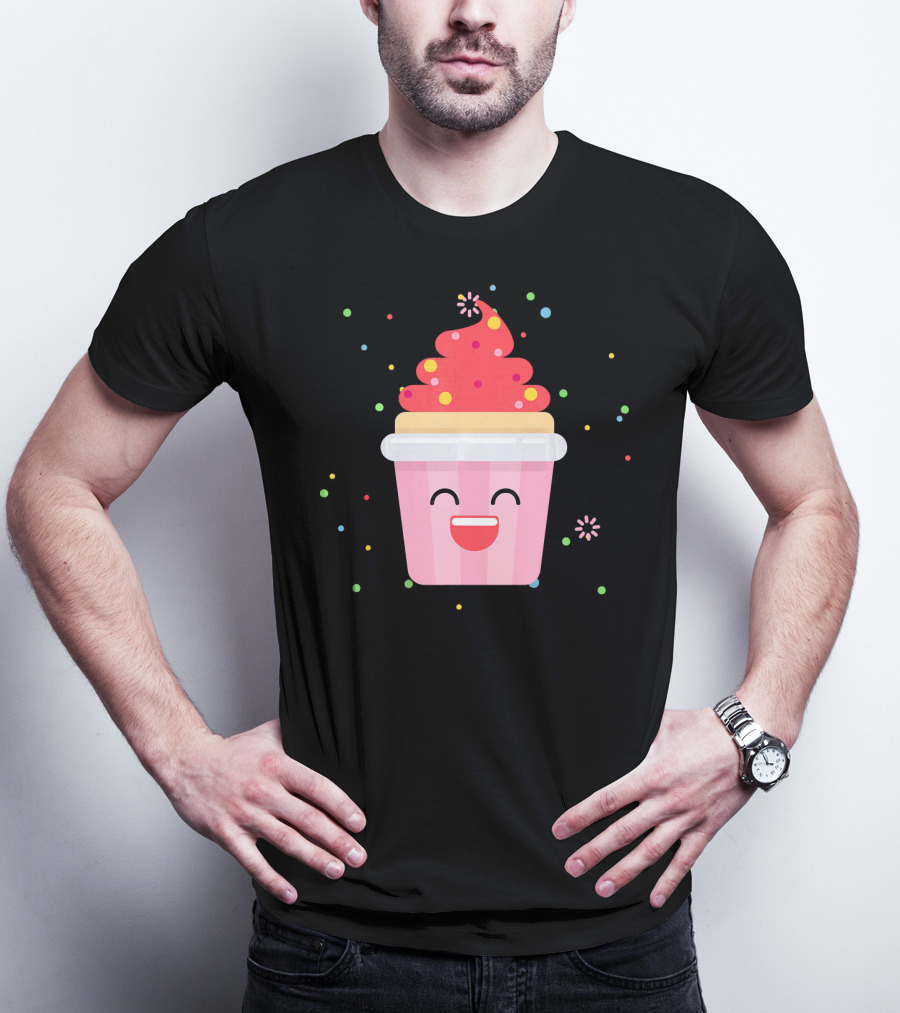 Cupcake Smiley Sweet Dessert Celebration With Sprinkles T-Shirt