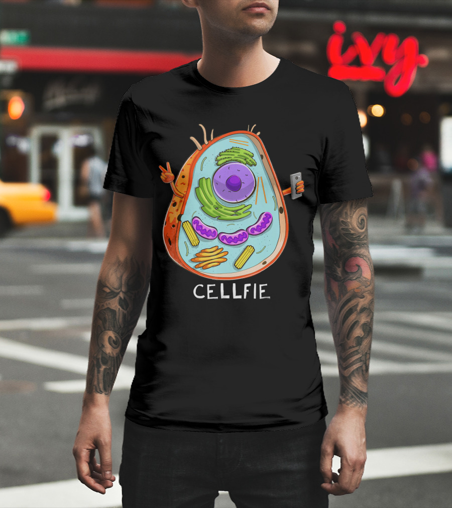 CELL FIE Biology Cellular Biology Cellfie Cartoon Cell Taking Selfie Biology Joke T-Shirt