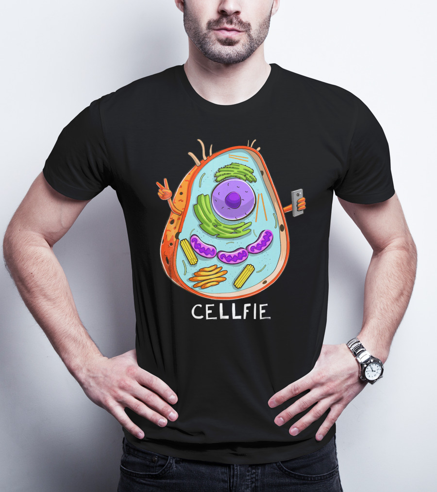 CELL FIE Biology Cellular Biology Cellfie Cartoon Cell Taking Selfie Biology Joke T-Shirt