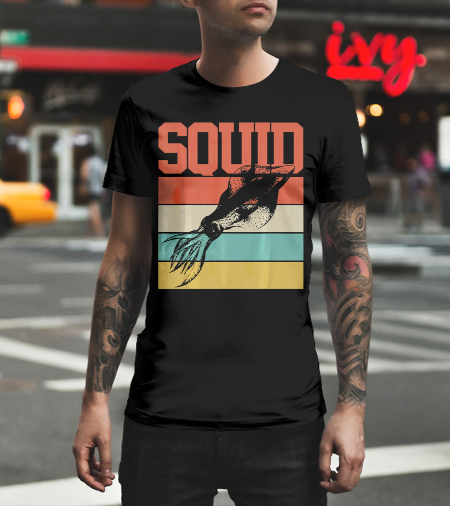 Squid Retro Marine Biologist Vintage Stripes T-Shirt