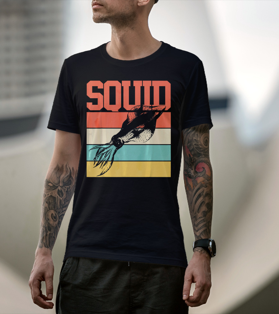 Squid Retro Marine Biologist Vintage Stripes T-Shirt