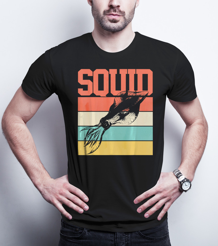 Squid Retro Marine Biologist Vintage Stripes T-Shirt