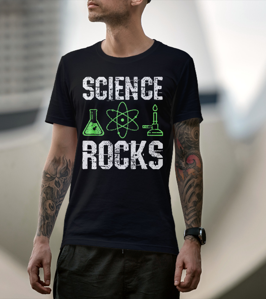 Science Rocks Biology Chemistry Beaker Atom Bunsen Burner T-Shirt