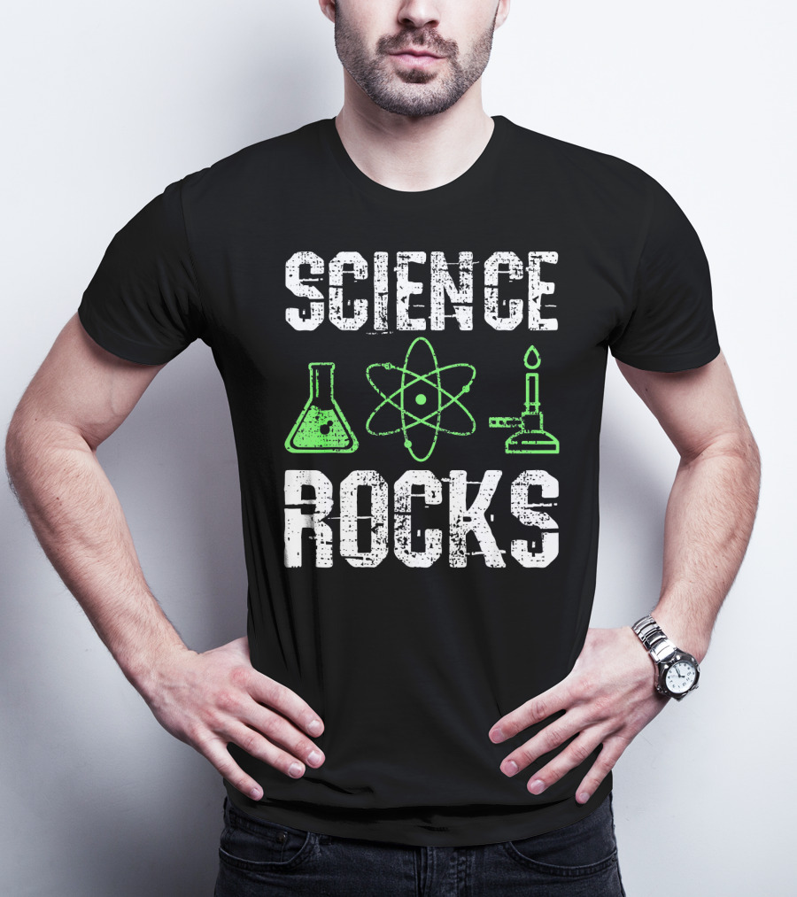 Science Rocks Biology Chemistry Beaker Atom Bunsen Burner T-Shirt