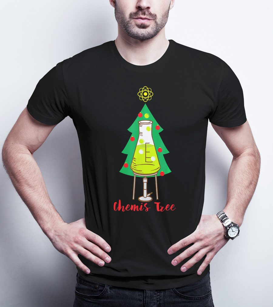 Chemis Tree Beaker Christmas Atom Funny Science Chemistry T-Shirt