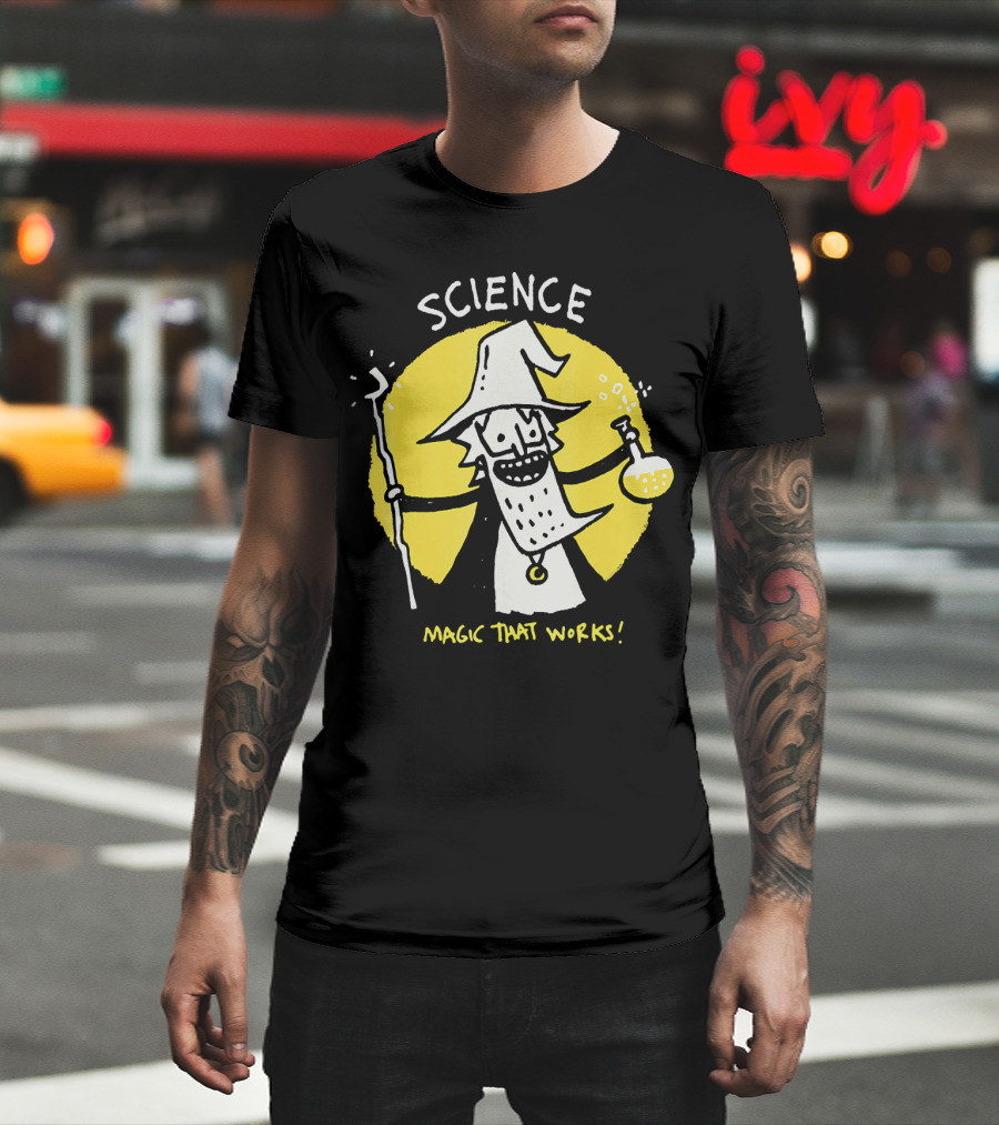 Science Magic That Works Wizard With Beaker And Staff T-Shirt