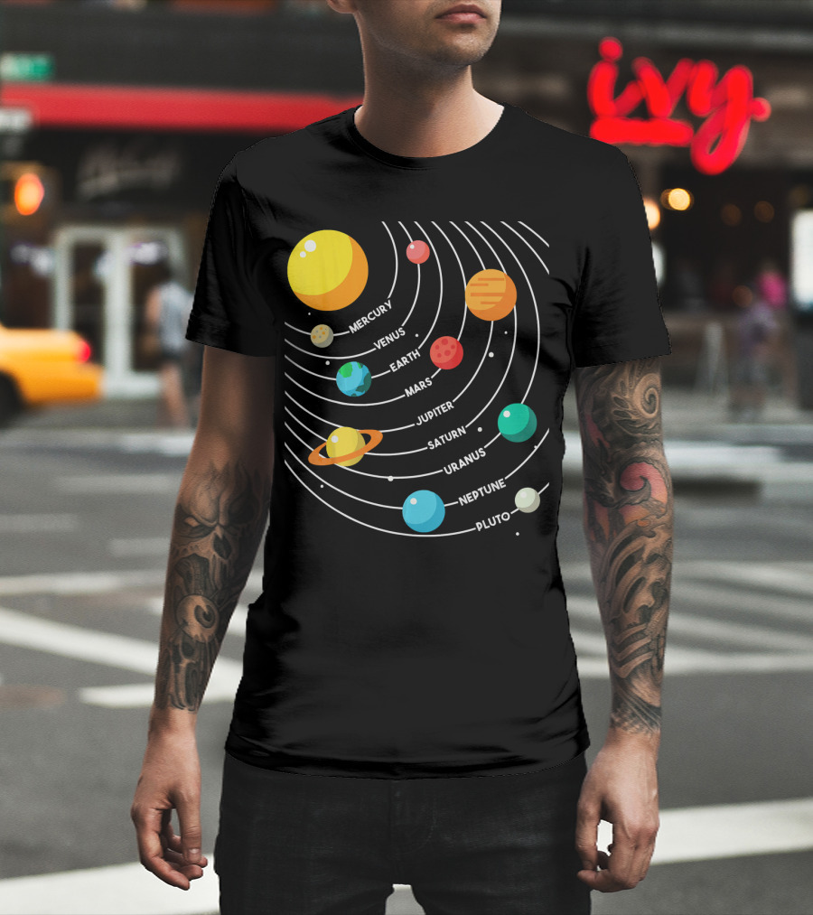 Mercury Venus Earth Mars Jupiter Saturn Uranus Neptune Pluto Solar System Science T-Shirt