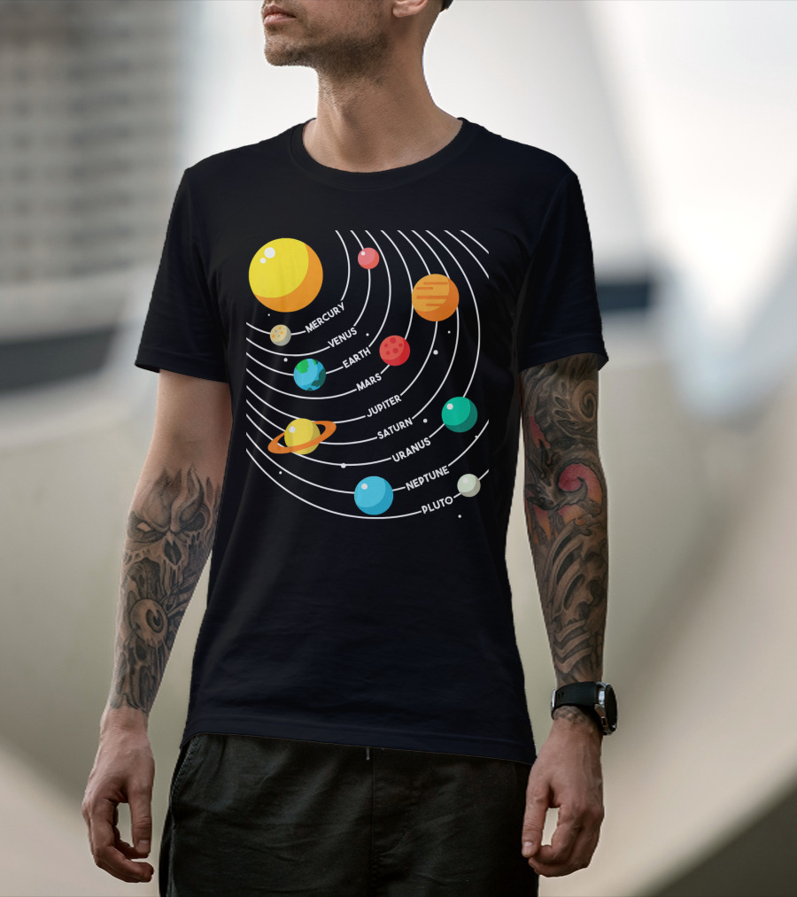 Mercury Venus Earth Mars Jupiter Saturn Uranus Neptune Pluto Solar System Science T-Shirt