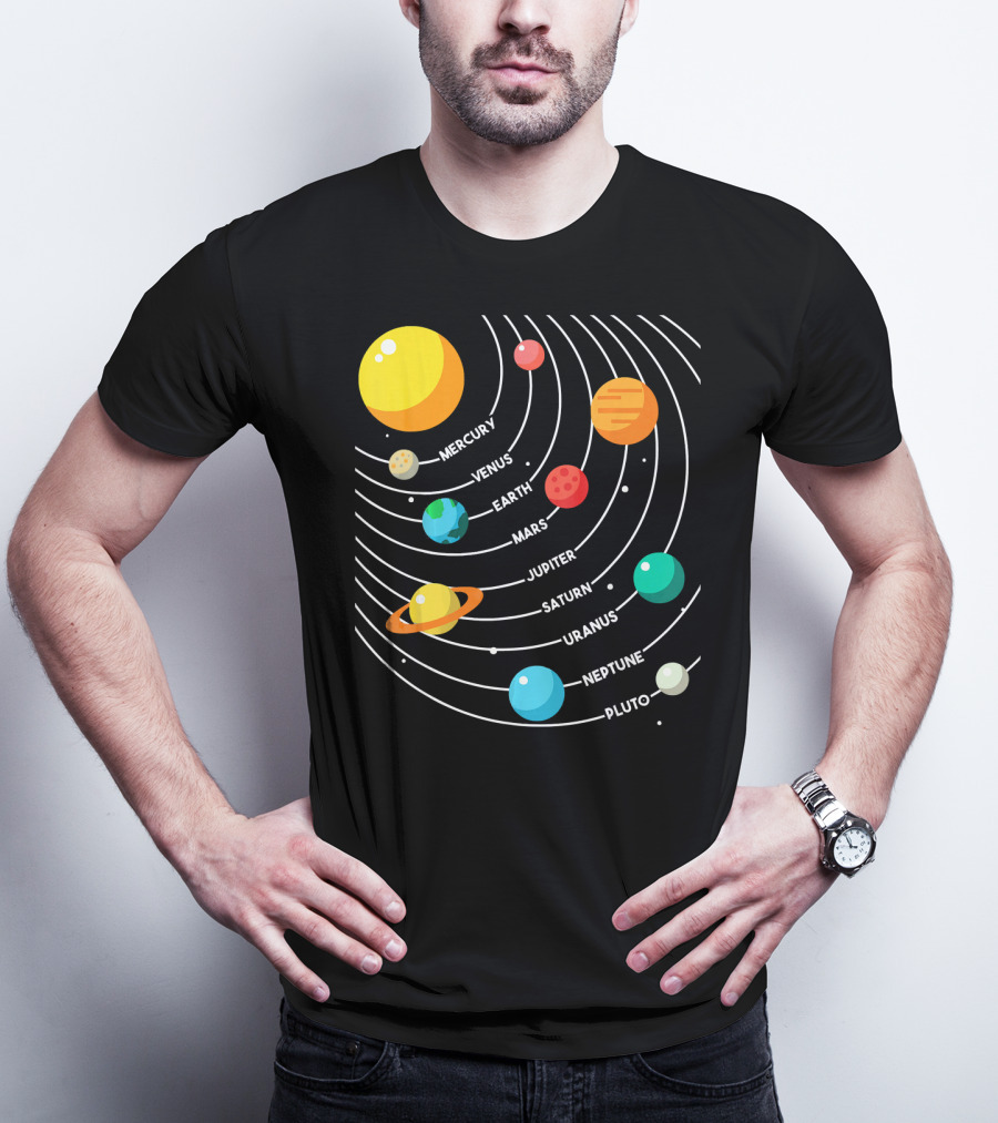 Mercury Venus Earth Mars Jupiter Saturn Uranus Neptune Pluto Solar System Science T-Shirt
