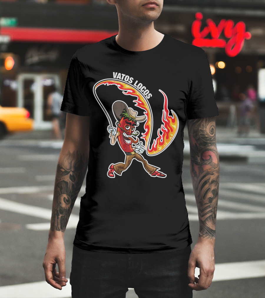 Vatos Locos Spicy Fire Rope Mexico Chili Pepper Cowboy T-Shirt
