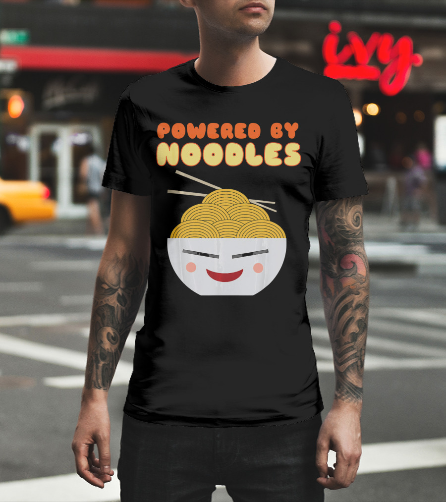 Powered By Noodles Cute Bowl With Spicy Smiling Face T-Shirt