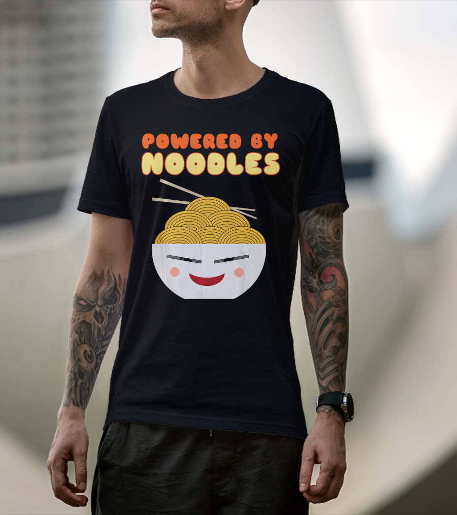 Powered By Noodles Cute Bowl With Spicy Smiling Face T-Shirt