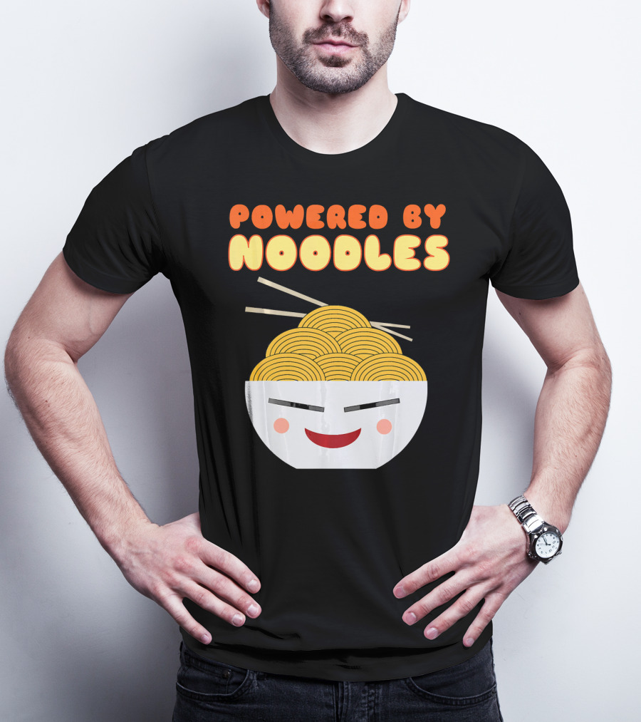 Powered By Noodles Cute Bowl With Spicy Smiling Face T-Shirt