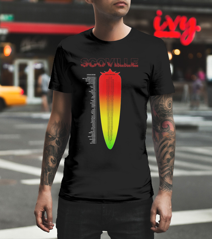 Scoville Pepper Heat Scale Chart With Ranked Spice Levels T-Shirt